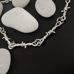Silver Barbed Wire Adjustable Chain Necklace, Womens Pointy Barb Chain ...