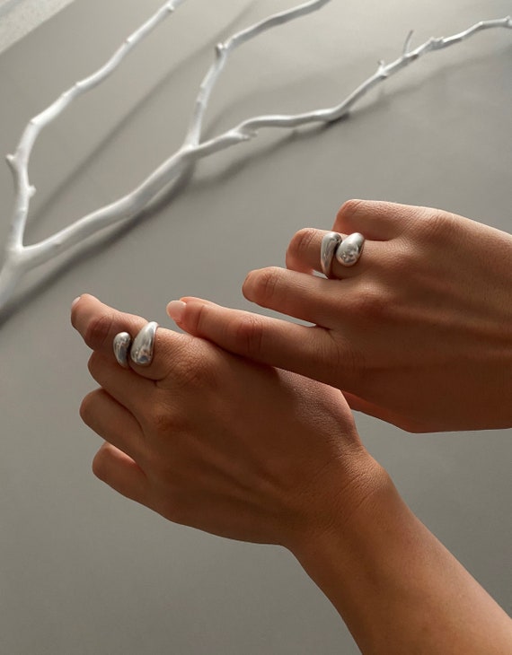 Smooth Double Drop Ring Dual Adjustable Bold Ring Double | Etsy