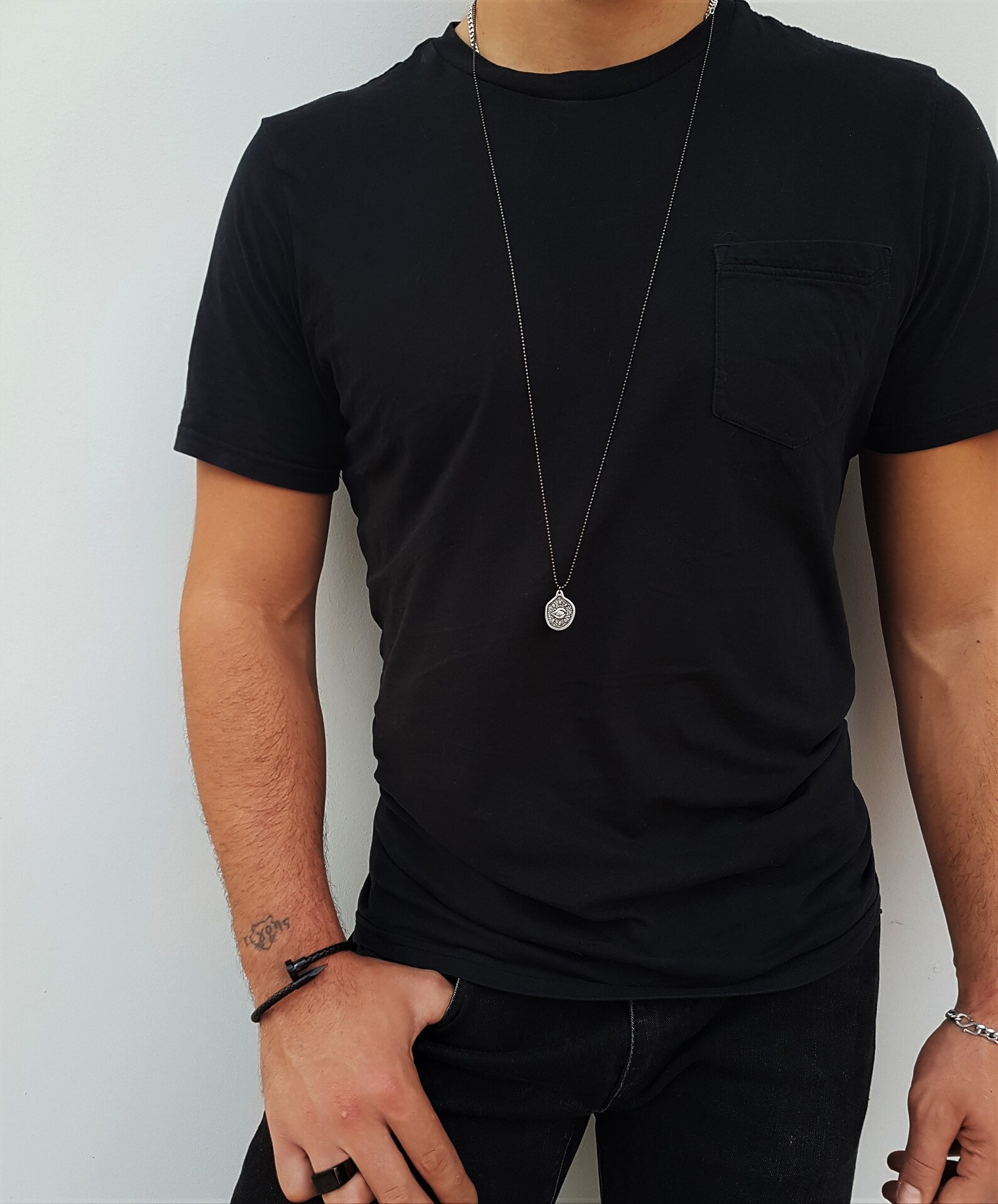 Mens Evil Eye Protection Charm Pendant Minimal Antique Silver | Etsy