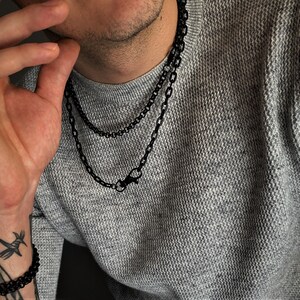 Mens Black Rolo Chain Necklace• Statement Black Masculine Round Chain ...