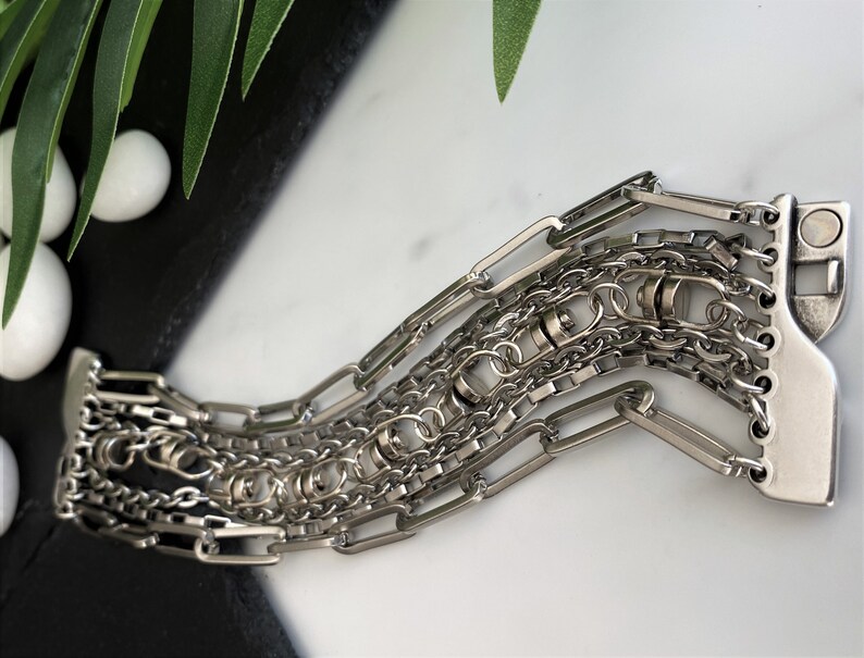 Silver Multi Chains Chunky Bracelet Womens Multi Strand - Etsy