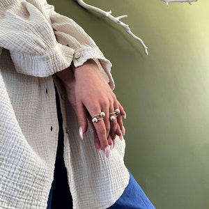 Twist Double Balls Open Ring• Chunky Spheres Wrap Around Ring ...