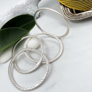Asymmetrical Smooth or Engraved Silver Bangles• Dangling Stackable ...