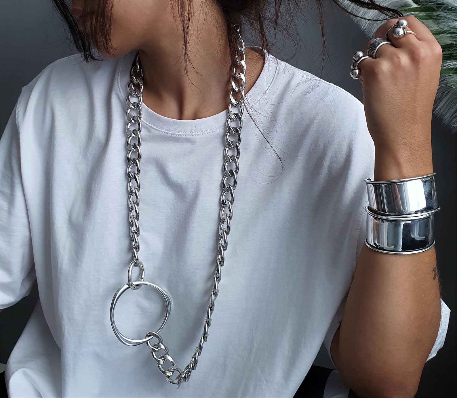 Extra Large O Ring Clasp Curb Chain Necklace Double Wrap - Etsy