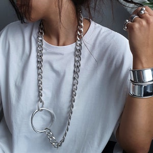 Extra Large O Ring Clasp Curb Chain Necklace, Double Wrap Light Choker ...