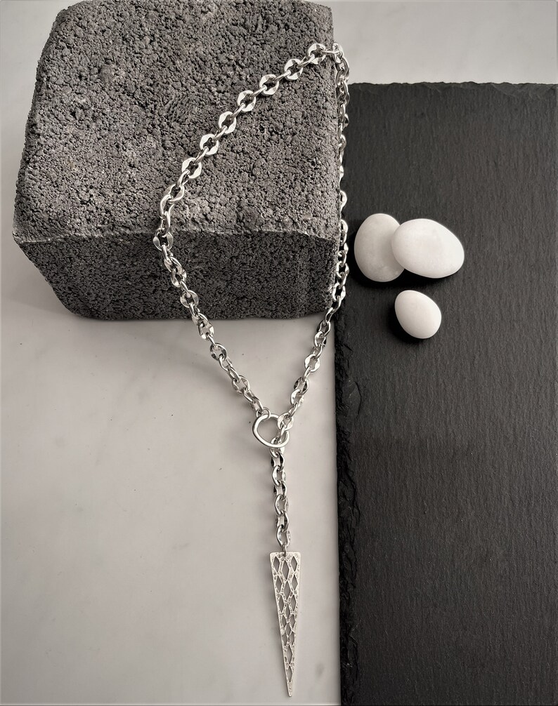 Antique Silver Chain Lariat Necklace Bold Chain Sharp - Etsy