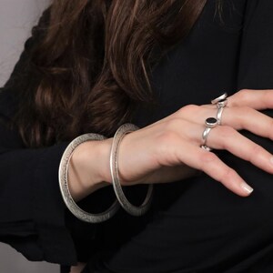 Antique Silver Solid Bracelet, Thick Engraved Stacking Bracelet ...