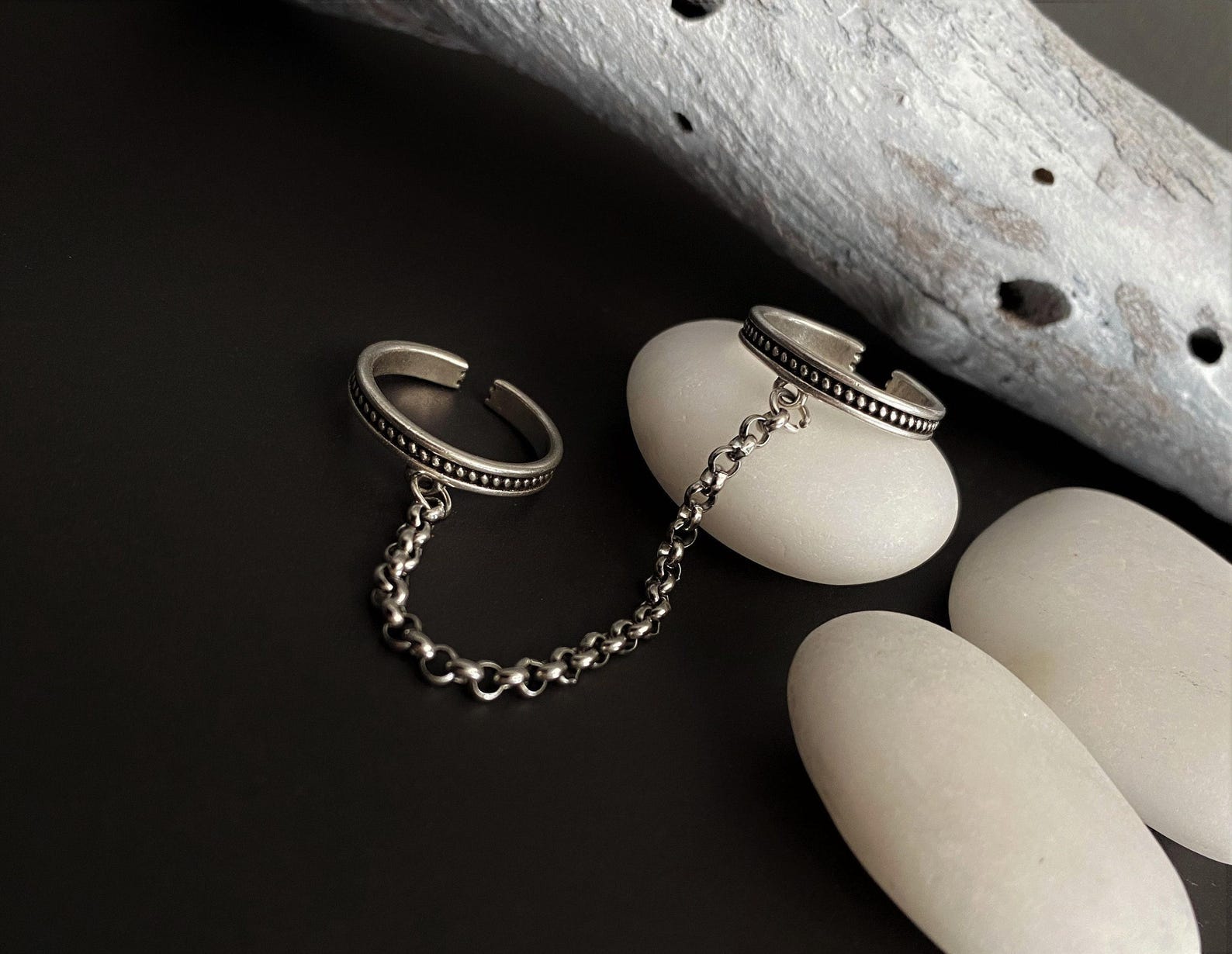 Silver Joined Chain Double Finger Rings, Connected Single Chain Band ...