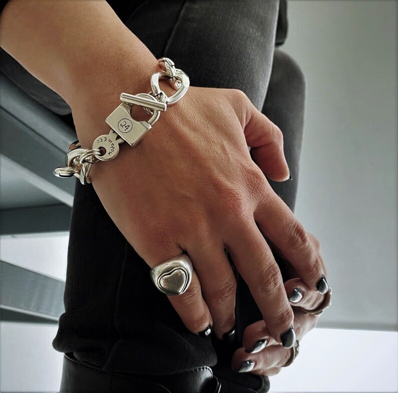 Oversized Thick Chain Womens Padlock Bracelet Chunky Key-lock - Etsy