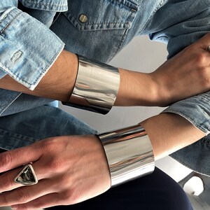 Super Wide Silver Open Cuff Bracelet• Adjustable Modern Bracelet ...
