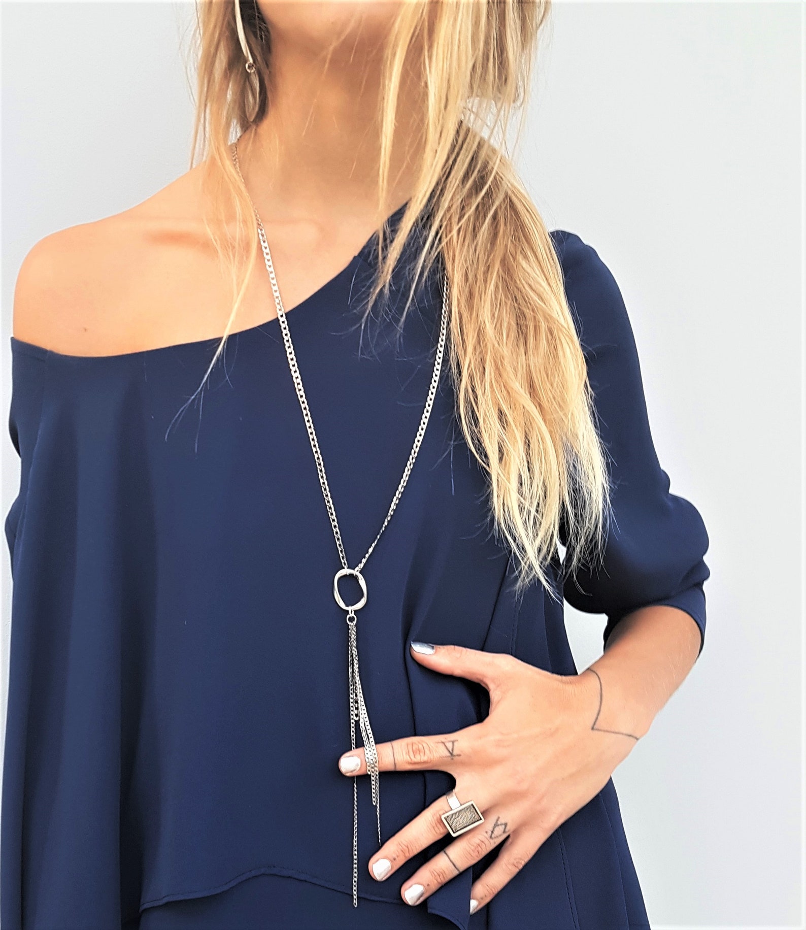 Multi Chains Necklace Womens Long Necklace Silver Statement - Etsy