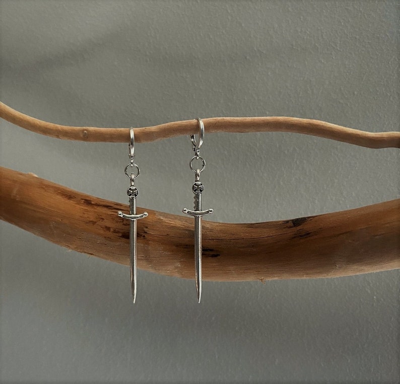 Silver Medieval Sword Womens Earrings Statement Sword Drop - Etsy