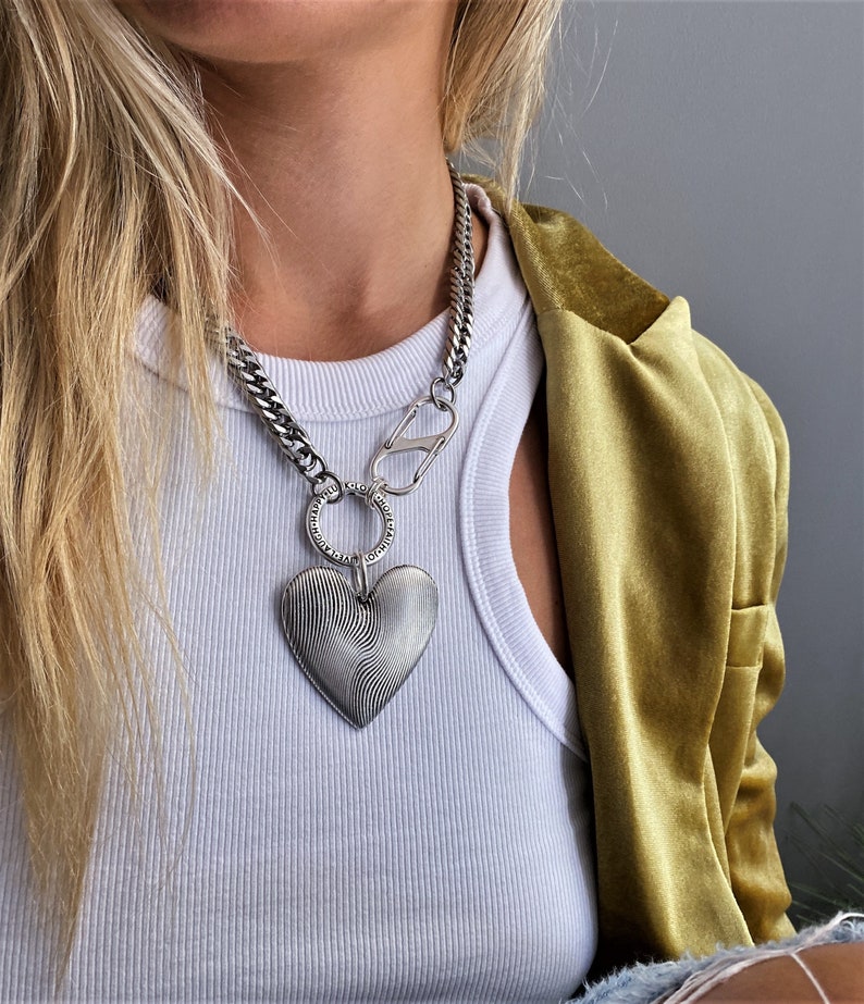 Oversized Heart Cuban Link Chain Necklace Contemporary S | Etsy