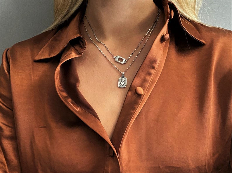 Dainty Mexican Heart Chain Necklace Stacking Geometric Charm - Etsy