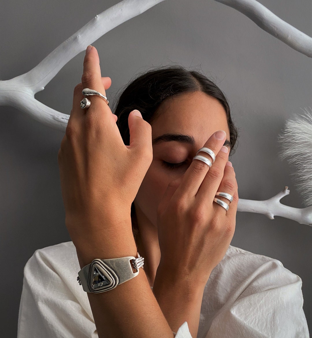 Double Band Minimal Ring, Antique Silver Finger Cuff, Adjustable ...