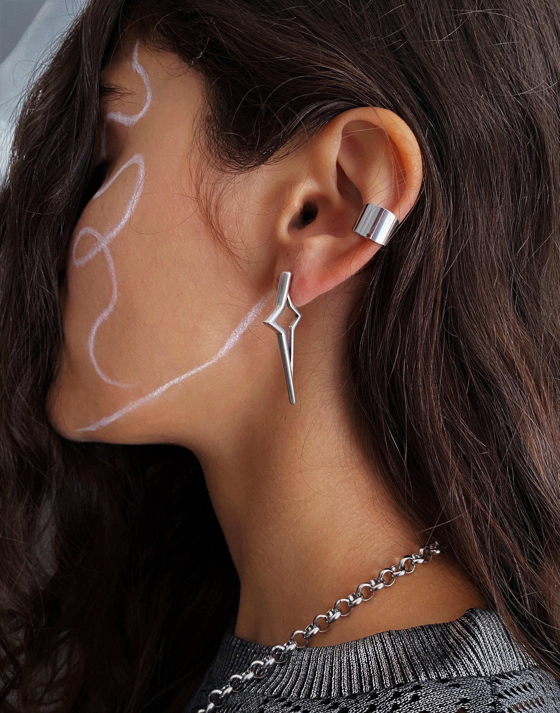 Antique Silver Pointy Star Earrings, Long Sharp Stud Earrings Set, Edgy ...