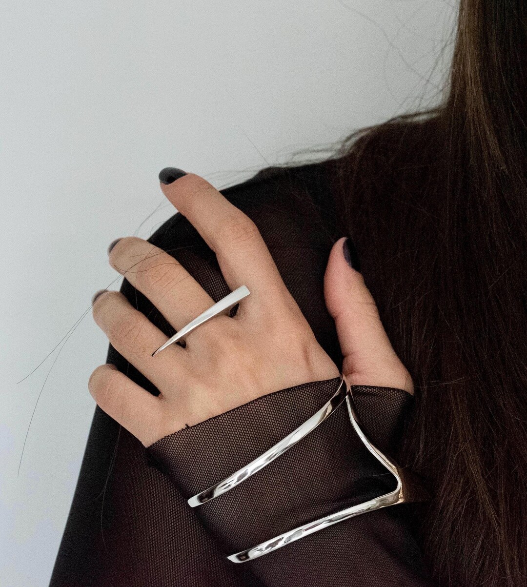 Stainless Steel Three Finger Pointy Ring• Polished Dagger Waterproof ...