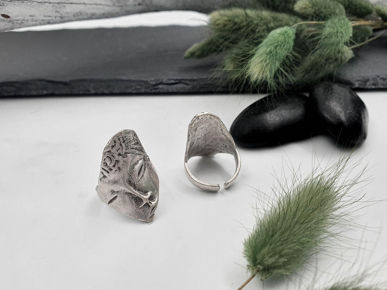 Antique Silver Ancient Greek Face Ring• Adjustable Statement Face Ring ...