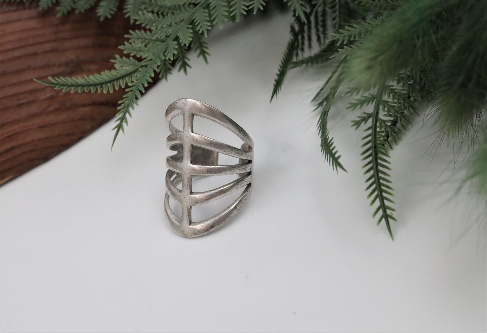 Dark Silver Multi Lines Open Ring• Long Rhombus Midi Linear Ring ...
