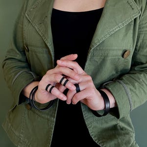Womens Black Double Line Minimal Ring, Matte Black Knuckle Ring ...