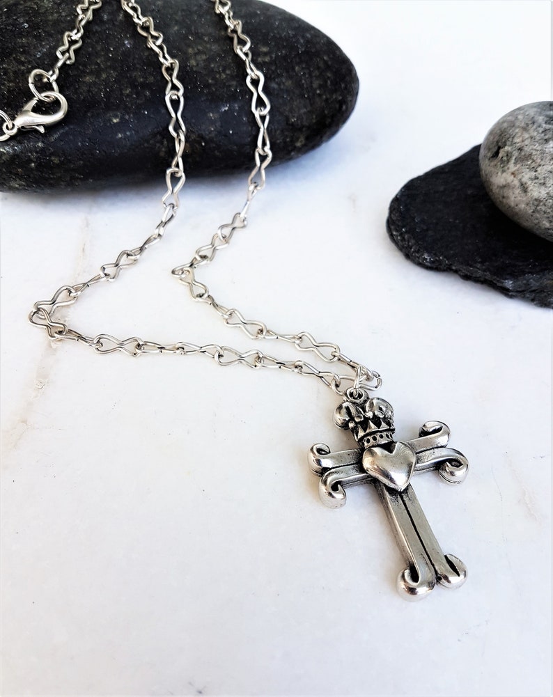 Large silver cross chain necklace big cross silver chain | Etsy