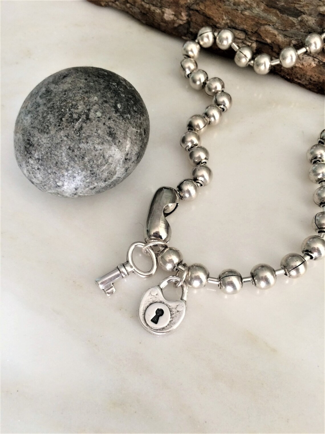 Chunky Ball Chain With Padlock and Key Uno De 50 Style Key - Etsy