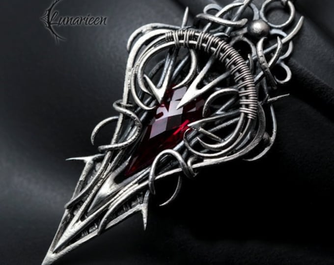 Sterling Silver, Fantasy Gothic Style Necklace Pendant, Red Quartz ...