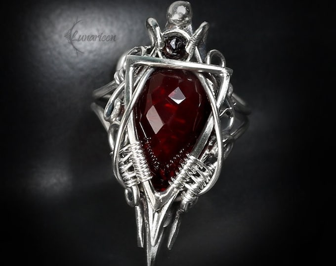 Sterling Silver Large Gothic Fantasy Ring, Red Quartz, Elven Witchy ...
