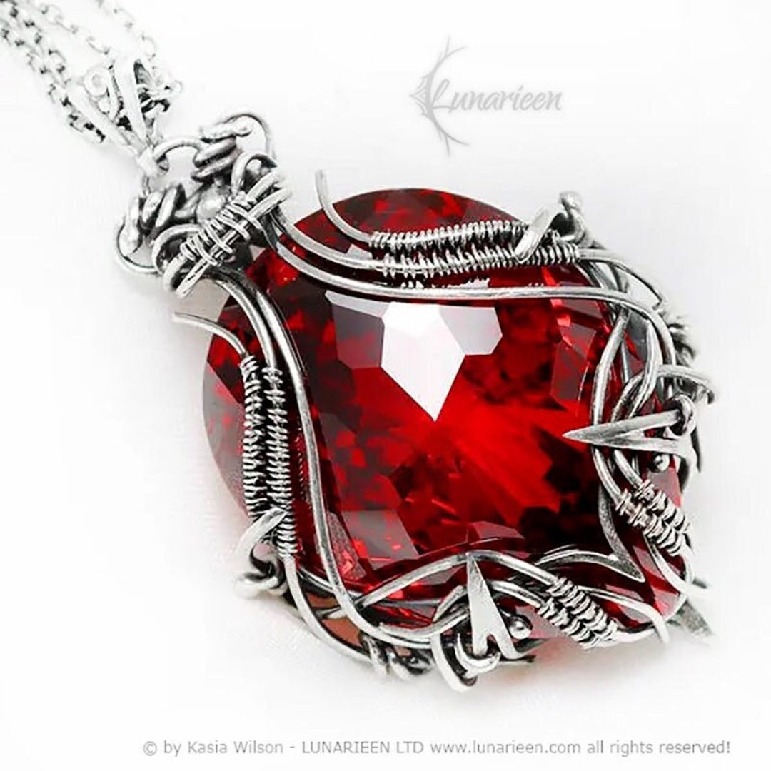 Sterling Silver, Fantasy Gothic Necklace Pendant, Red Quartz, Zirconia ...