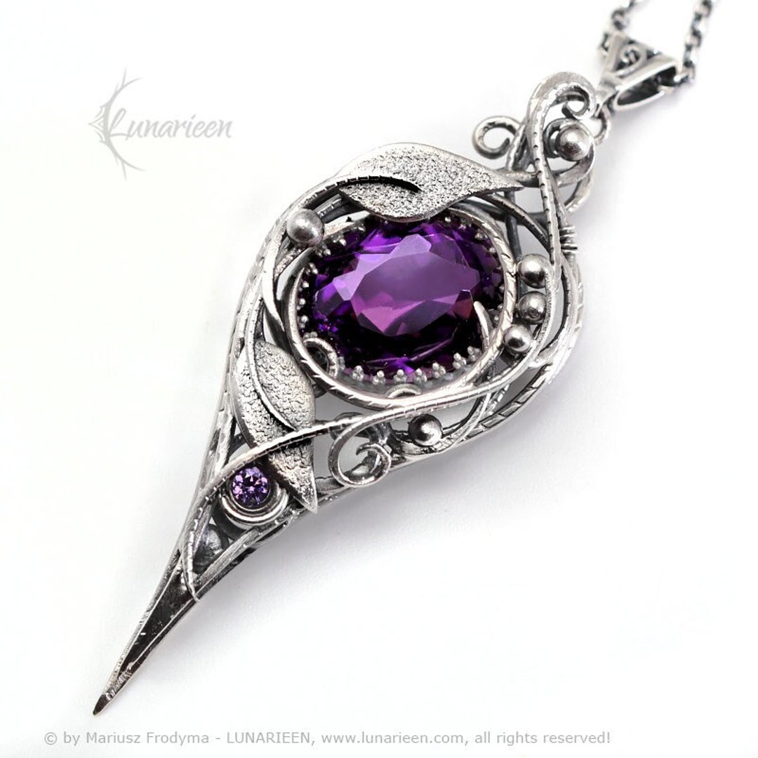 Sterling Silver Wire Wrapped Floral Filigree Necklace Pendant Purple ...