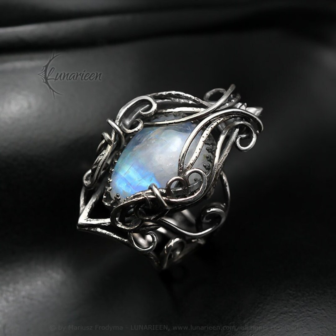 Sterling Silver Large Gothic Fantasy Ring, Ornate Filigree, Rainbow ...