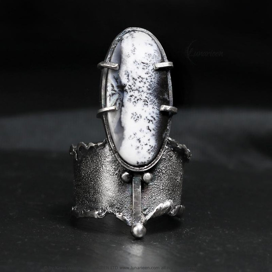 Handcrafted Brutalist Ring Textured Modern Dendritic Opal Artisan ...