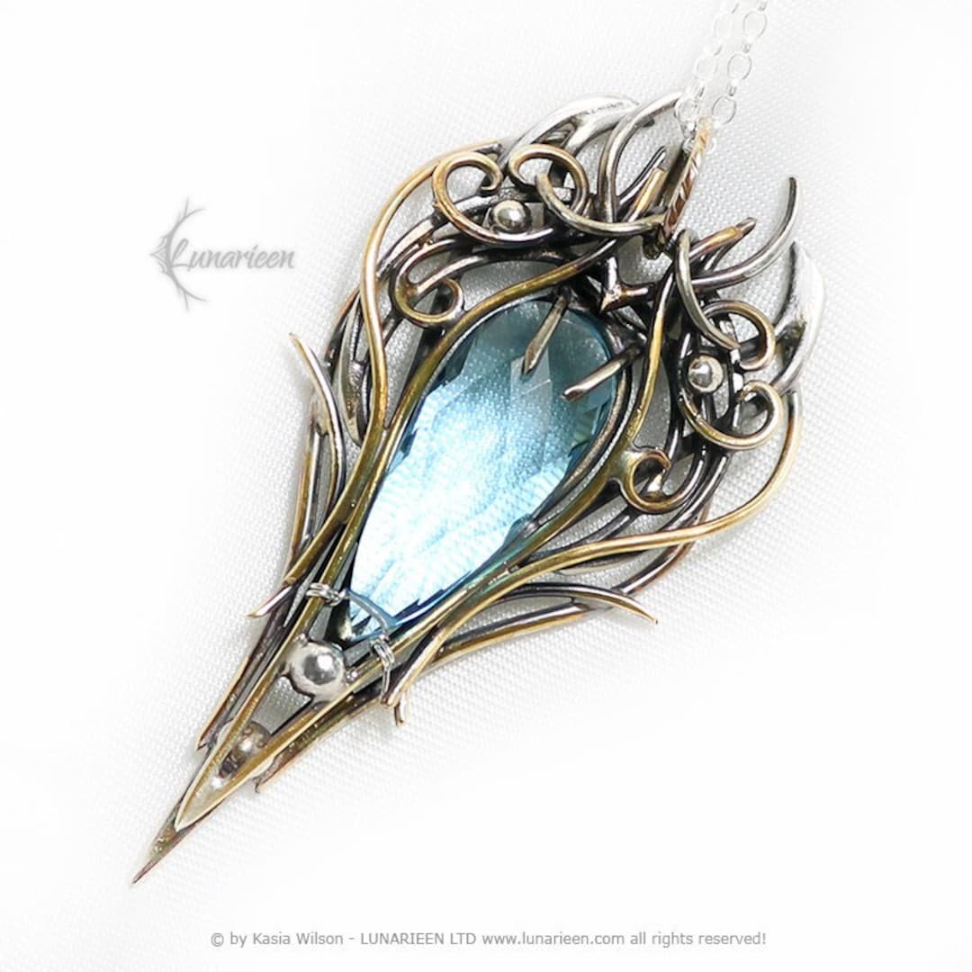 Silver Brass Blue Quartz Necklace Jewelry Elven Pendant Fantasy Elvish ...