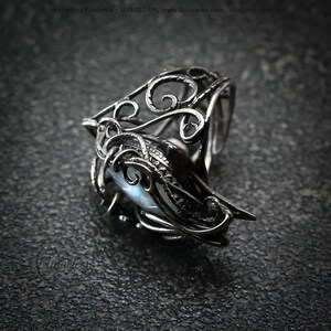 Sterling Silver Large Gothic Fantasy Ring, Ornate Filigree, Rainbow ...
