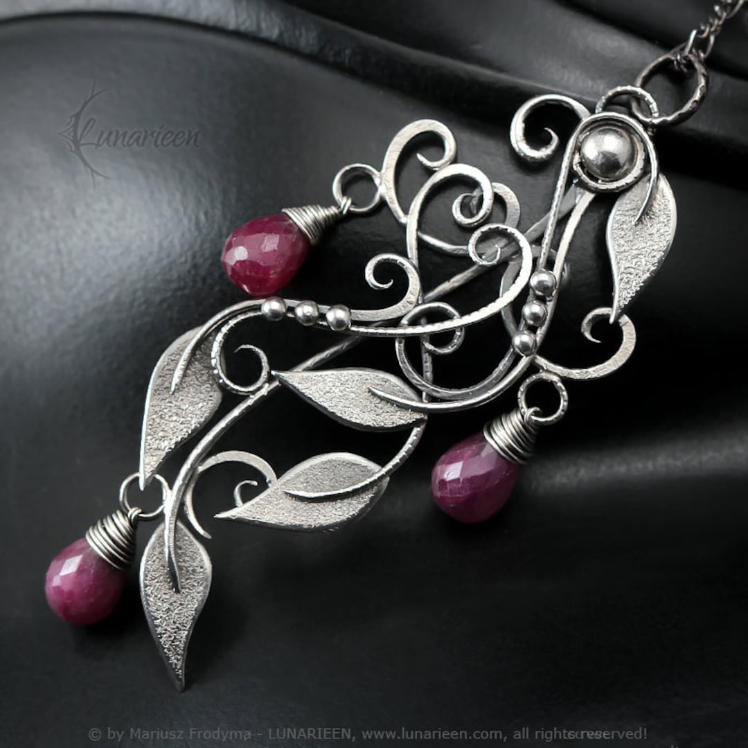 Sterling Silver Ruby Pendant Necklace: Victorian Gothic Wire-wrapped ...