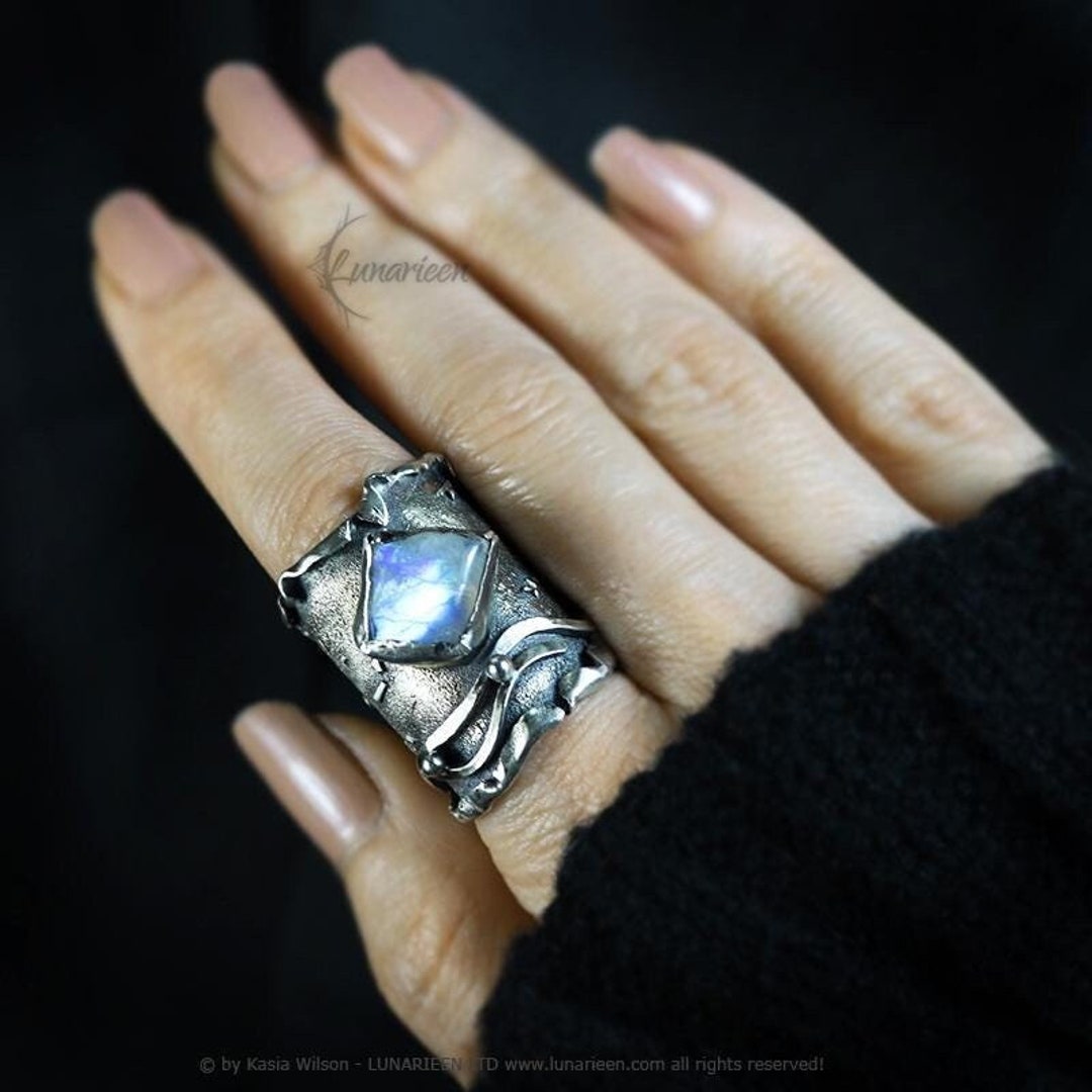 Handcrafted Brutalist Style Rustic Textured Modern Ring Moonstone ...