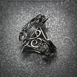 Sterling Silver Large Gothic Fantasy Ring, Ornate Filigree, Rainbow ...