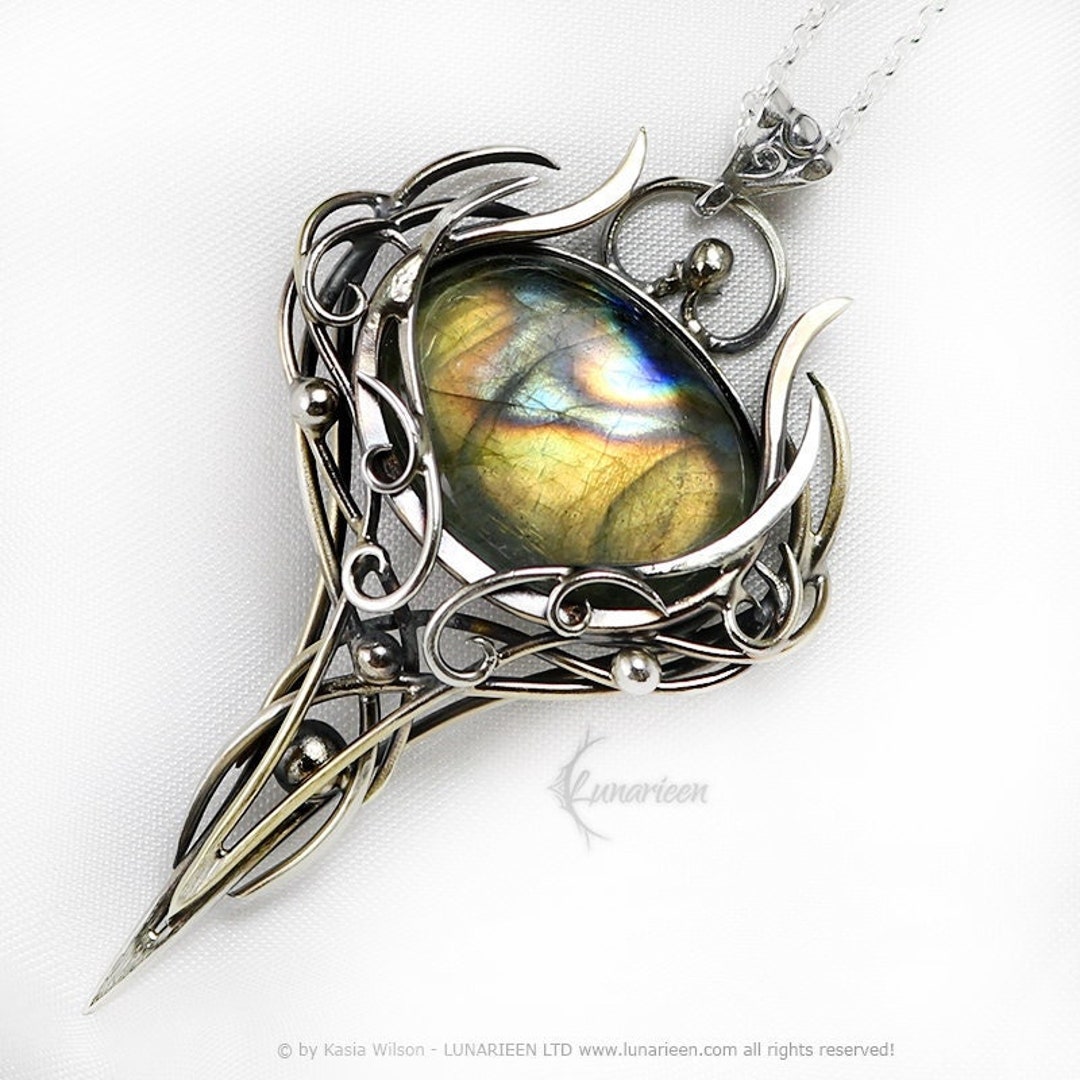 Silver Brass Necklace Labradorite Jewelry Elven Pendant Fantasy Elvish ...