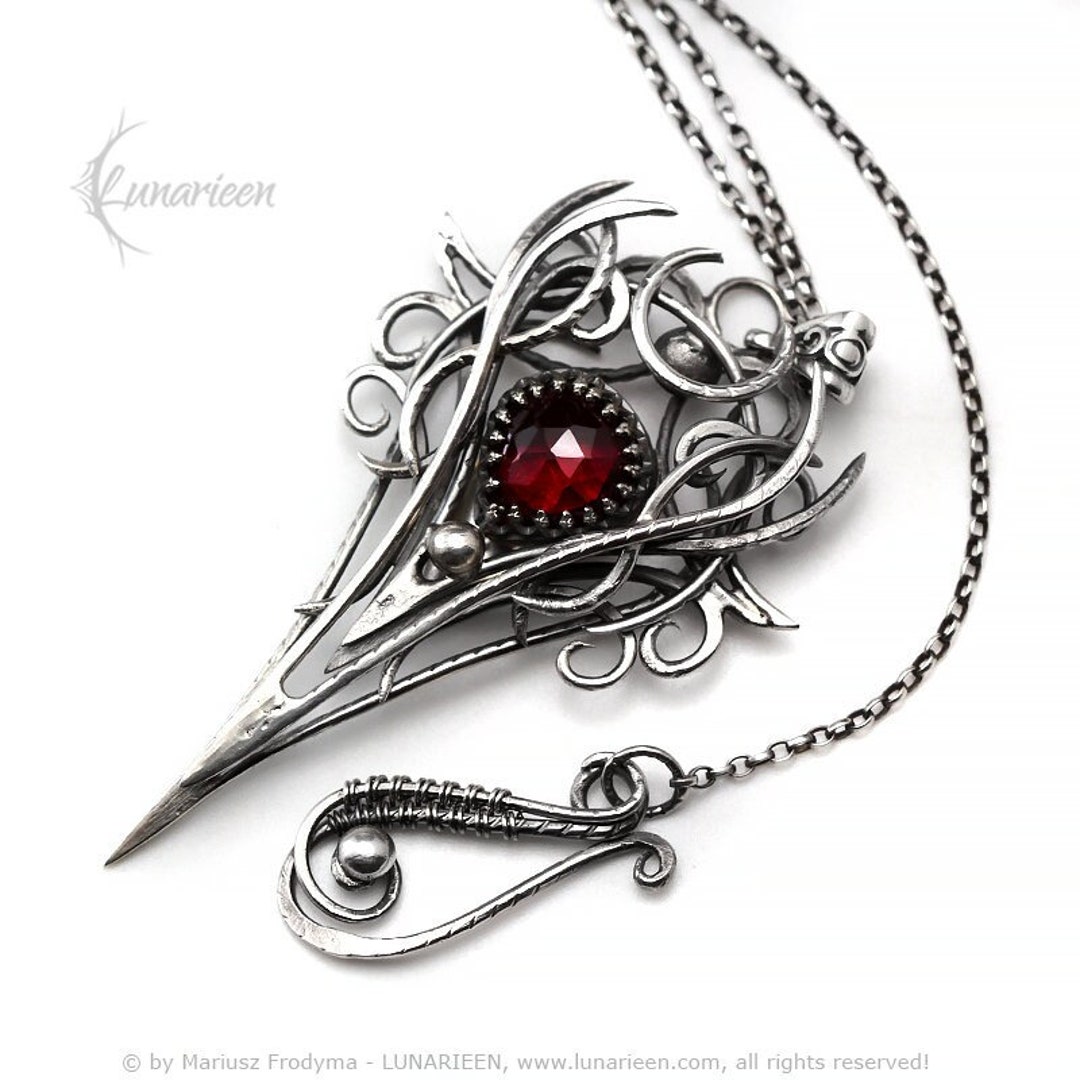 Sterling Silver, Fantasy Gothic Style Necklace Pendant, Red Quartz ...