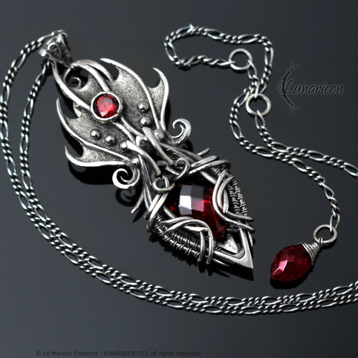 Sterling Silver Red Quartz Pendant: Gothic Vampire Necklace - Etsy