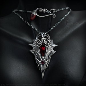 Sterling Silver, Fantasy Gothic Dragon Style Necklace Pendant, Red ...
