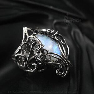 Sterling Silver Large Gothic Fantasy Ring, Ornate Filigree, Rainbow ...