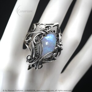 Sterling Silver Large Gothic Fantasy Ring, Ornate Filigree, Rainbow ...