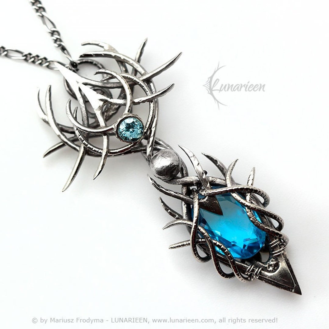 Sterling Silver Gothic Vampire Necklace: Blue Quartz & Zirconia Pendant ...