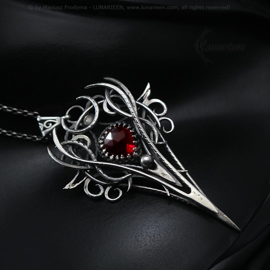 Sterling Silver Red Quartz Pendant: Gothic Vampire Elven Necklace - Etsy