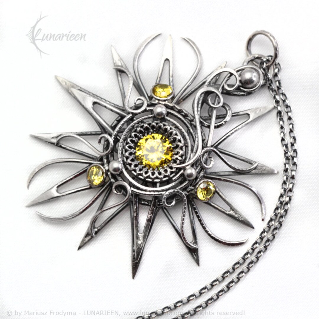 Sterling Silver Wire Wrapped Yellow Sun Star Necklace Pendant, Cubic ...