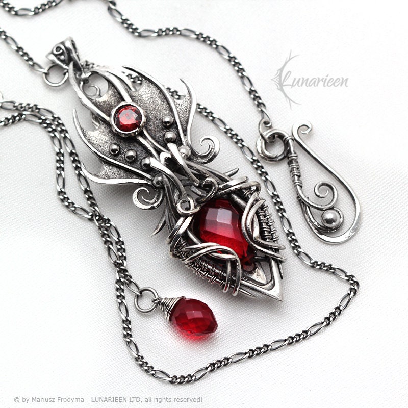 Sterling Silver Red Quartz Pendant: Gothic Vampire Necklace - Etsy