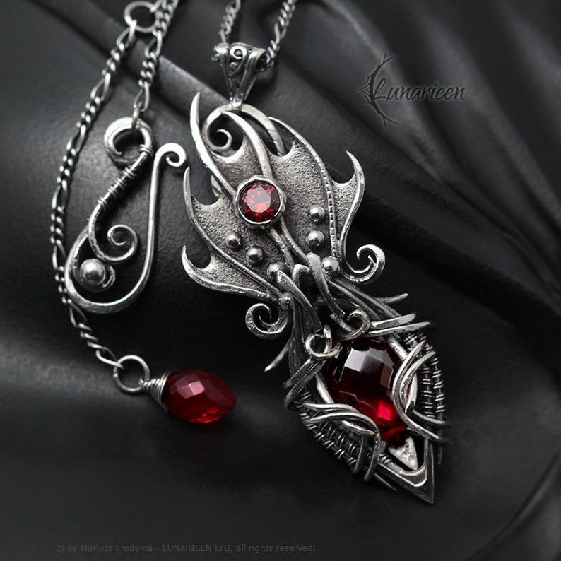 Sterling Silver Red Quartz Pendant: Gothic Vampire Necklace - Etsy