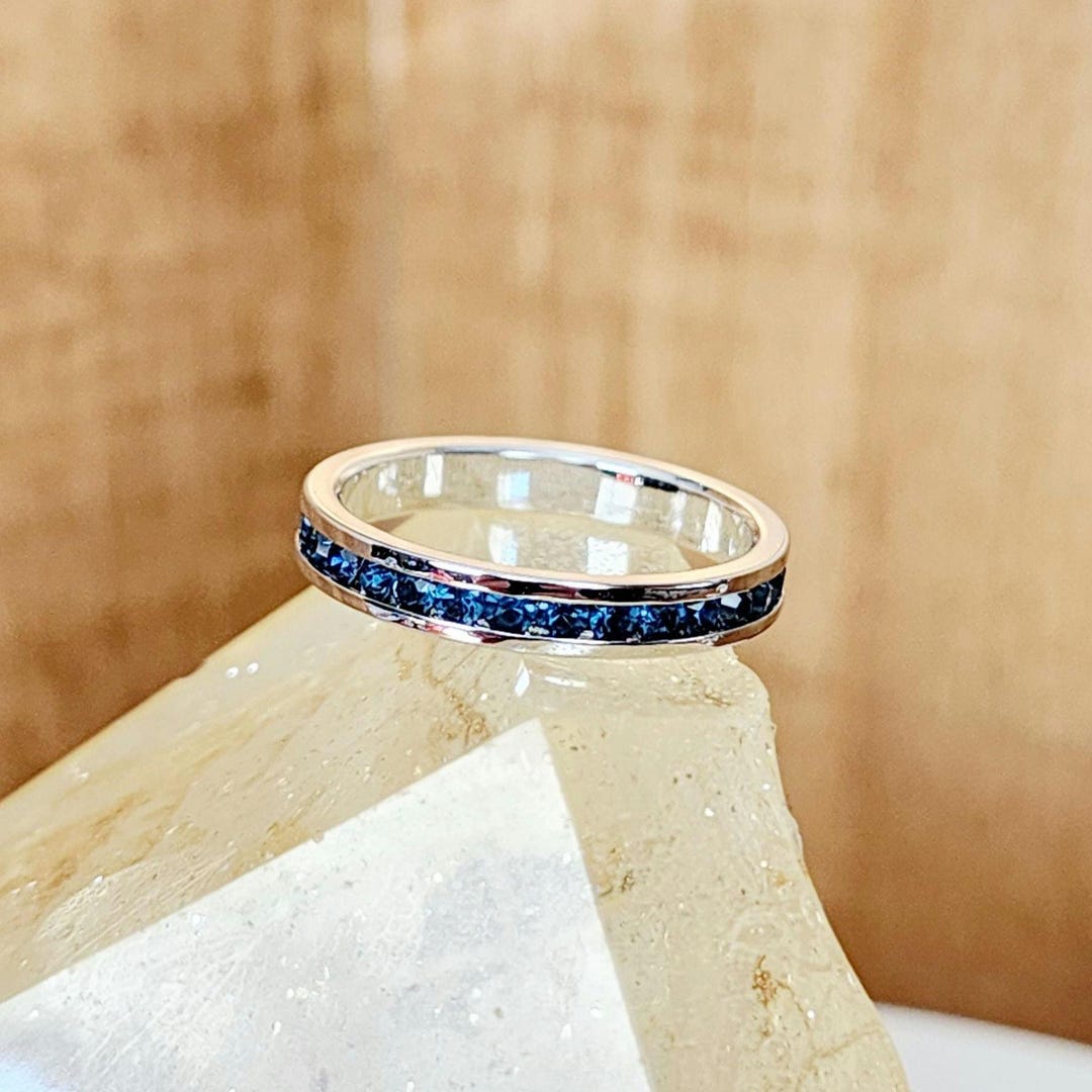 Dark Sapphire Crystal Eternity Band, Deep Blue Crystals, 3mm Stackable ...