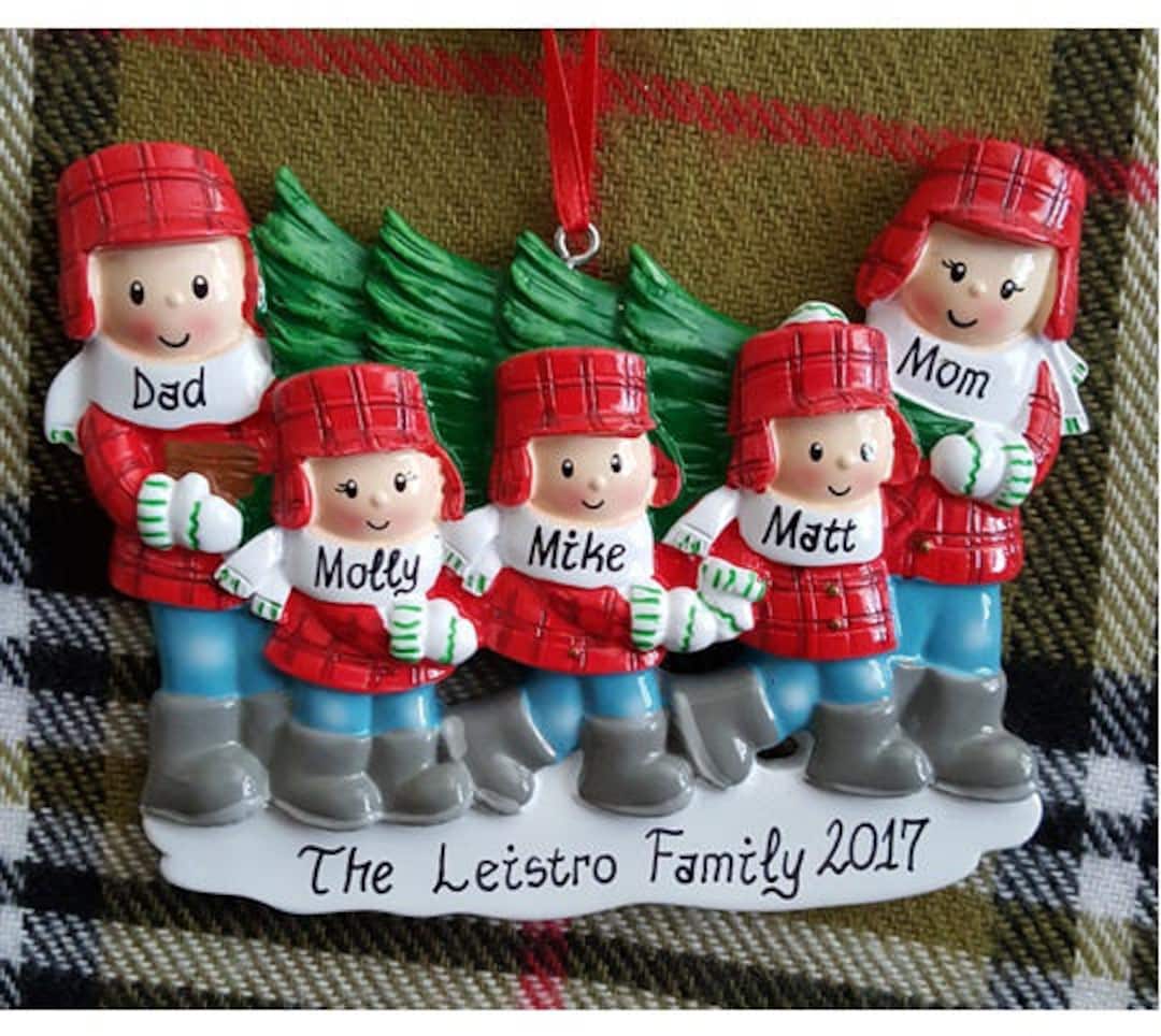 Personalized Christmas Ornament Family of 5 Carrying a Christmas Tree ...